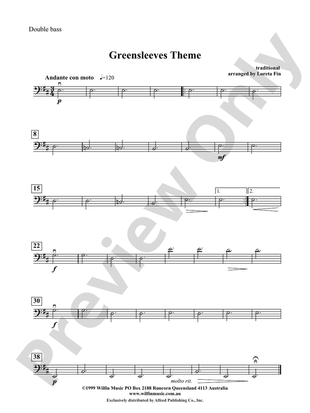 Greensleeves Theme: String Bass: String Bass Part - Digital Sheet Music Download