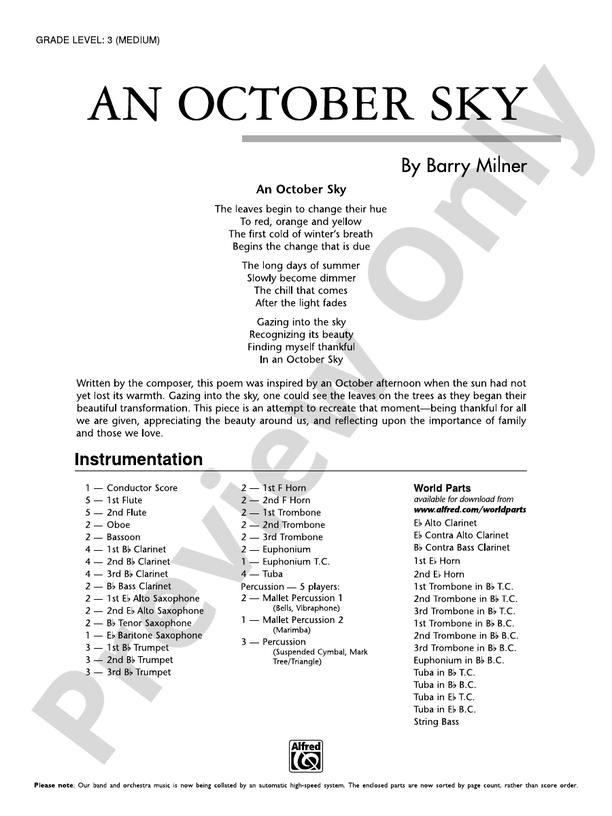 An October Sky: Concert Band Conductor Score & Parts: Barry Milner ...