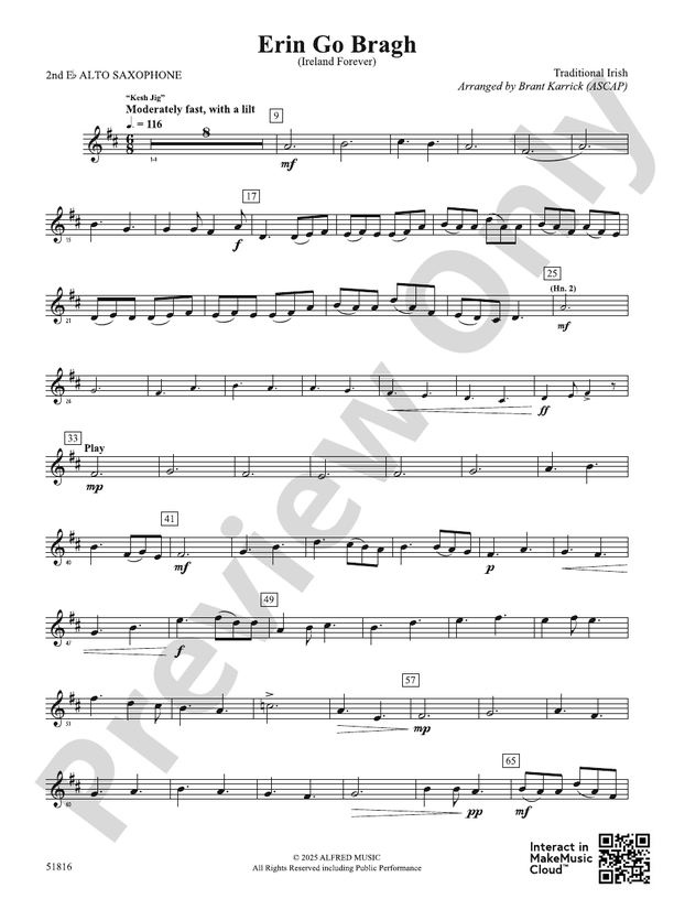 Erin Go Bragh: 2nd E-flat Alto Saxophone: 2nd E-flat Alto Saxophone Part - Digital Sheet Music ...