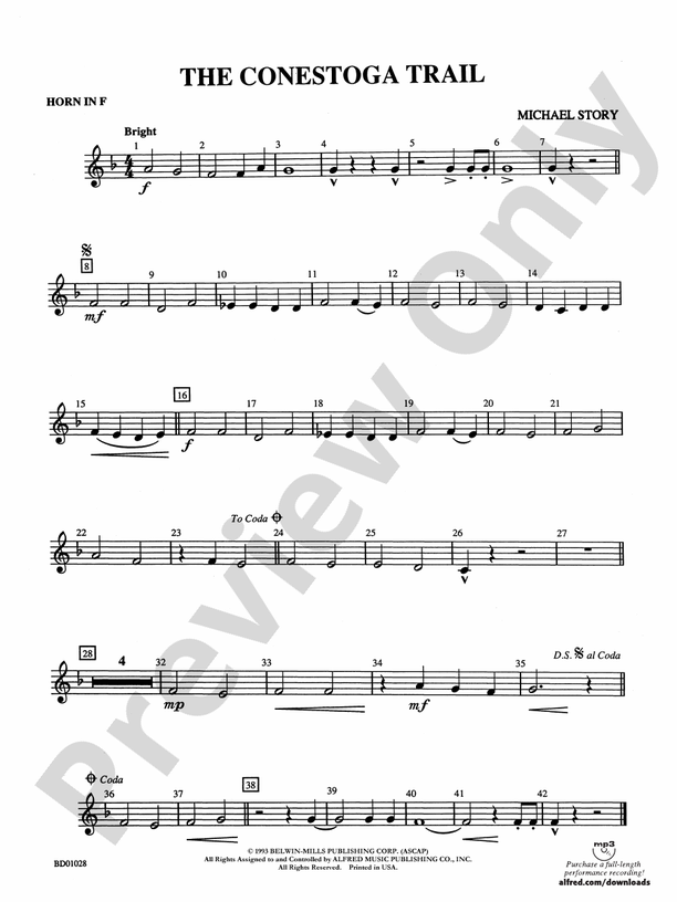 The Conestoga Trail: 1st F Horn: 1st F Horn Part - Digital Sheet Music ...