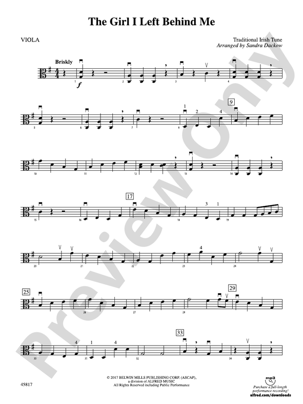 The Girl I Left Behind Me: Viola: Viola Part - Digital Sheet Music Download