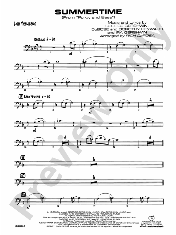 Summertime: 2nd Trombone: 2nd Trombone Part - Digital Sheet Music Download