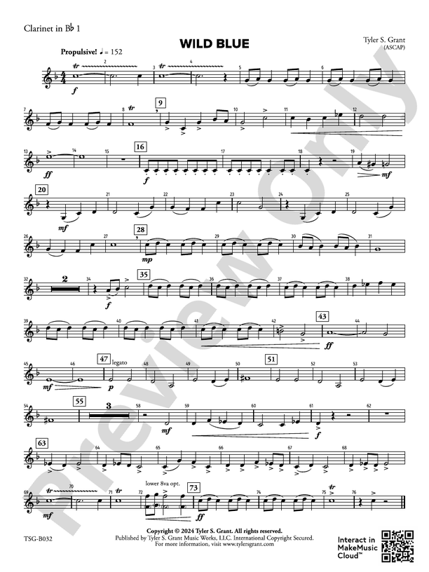 Wild Blue: 1st B-flat Clarinet: 1st B-flat Clarinet Part: Tyler S ...