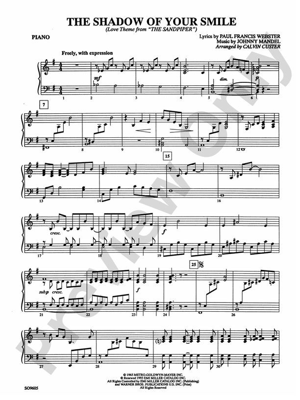 The Shadow of Your Smile (from The Sandpiper): Piano Accompaniment ...