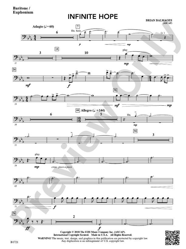 Infinite Hope: Baritone / Euphonium: Baritone / Euphonium Part: Brian Balmages - Digital Sheet ...