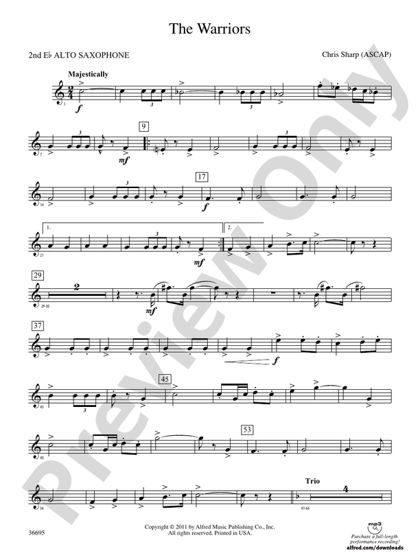 The Warriors: 2nd E-flat Alto Saxophone: 2nd E-flat Alto Saxophone Part ...