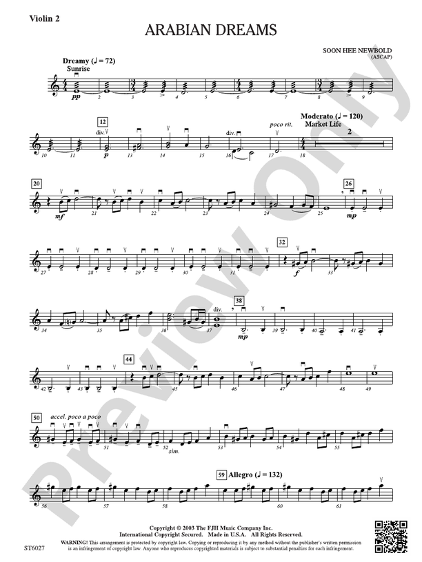 Arabian Dreams: Violin 2: Violin 2 Part: Soon Hee Newbold - Digital ...