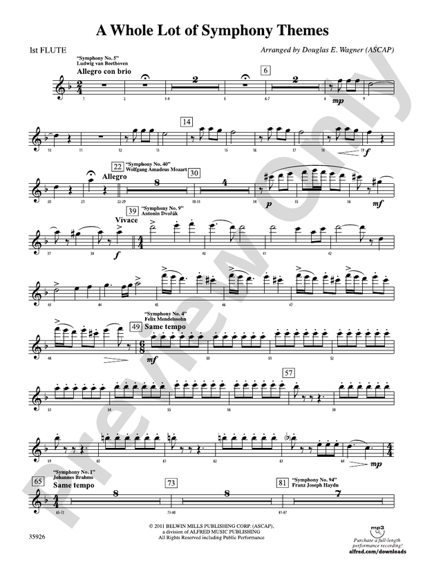 A Whole Lot of Symphony Themes: Flute: Flute Part - Digital Sheet Music ...