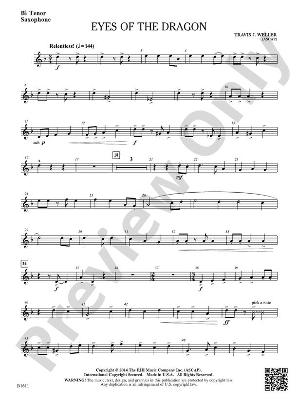 Eyes of the Dragon: B-flat Tenor Saxophone: B-flat Tenor Saxophone Part ...