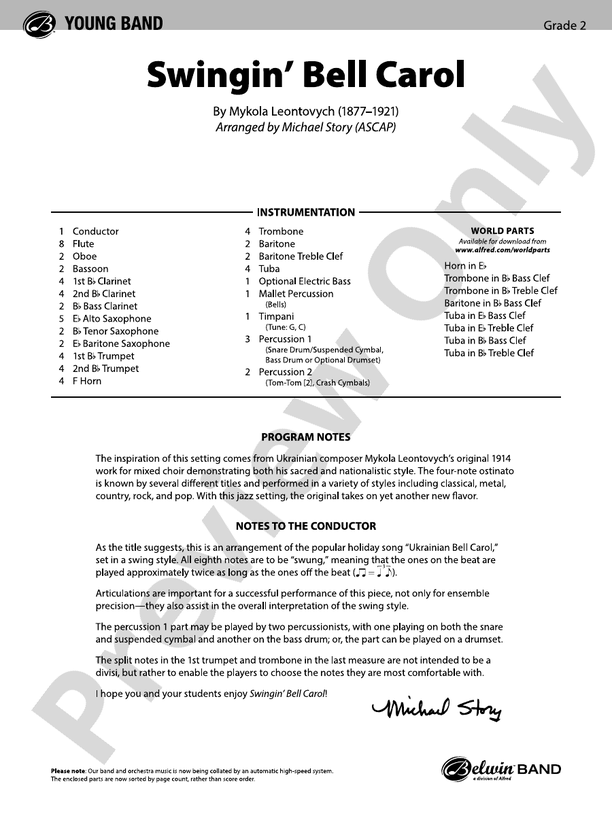 Swingin' Bell Carol: Concert Band Conductor Score & Parts - Digital Sheet Music Download