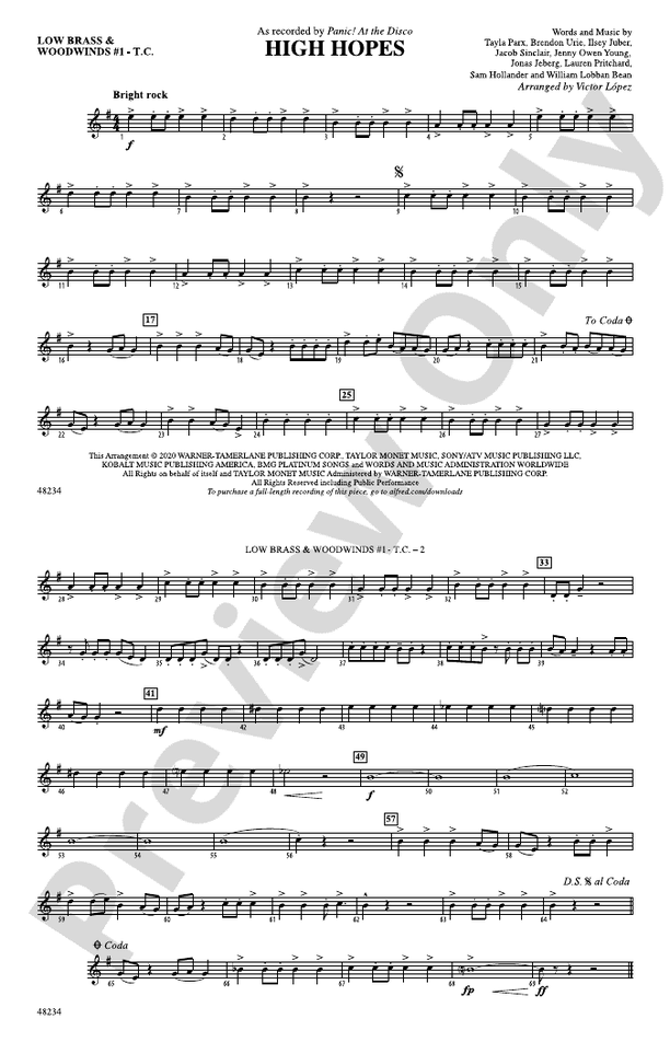 High Hopes: Low Brass & Woodwinds #1 - Treble Clef: Low Brass ...