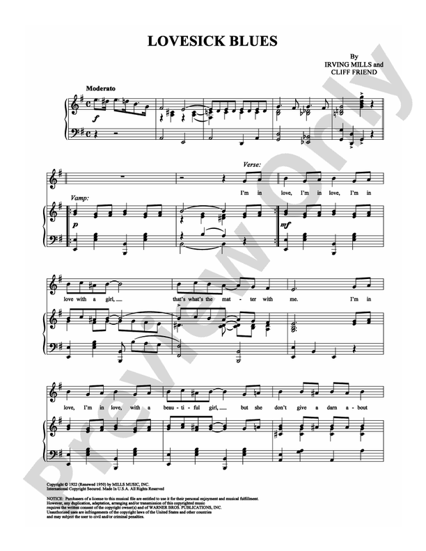Lovesick Blues: Piano/Vocal/Chords: Irving Mills - Digital Sheet Music ...