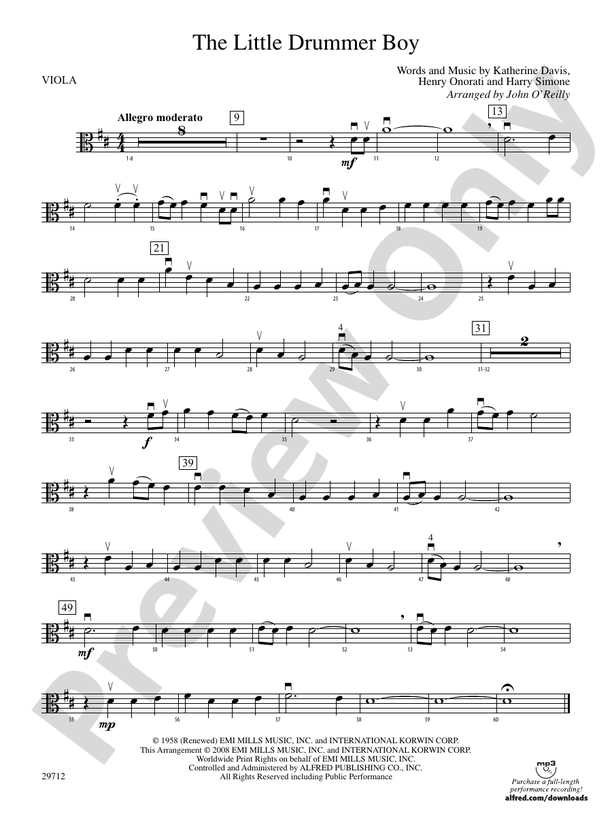 The Little Drummer Boy: Viola: Viola Part - Digital Sheet Music Download