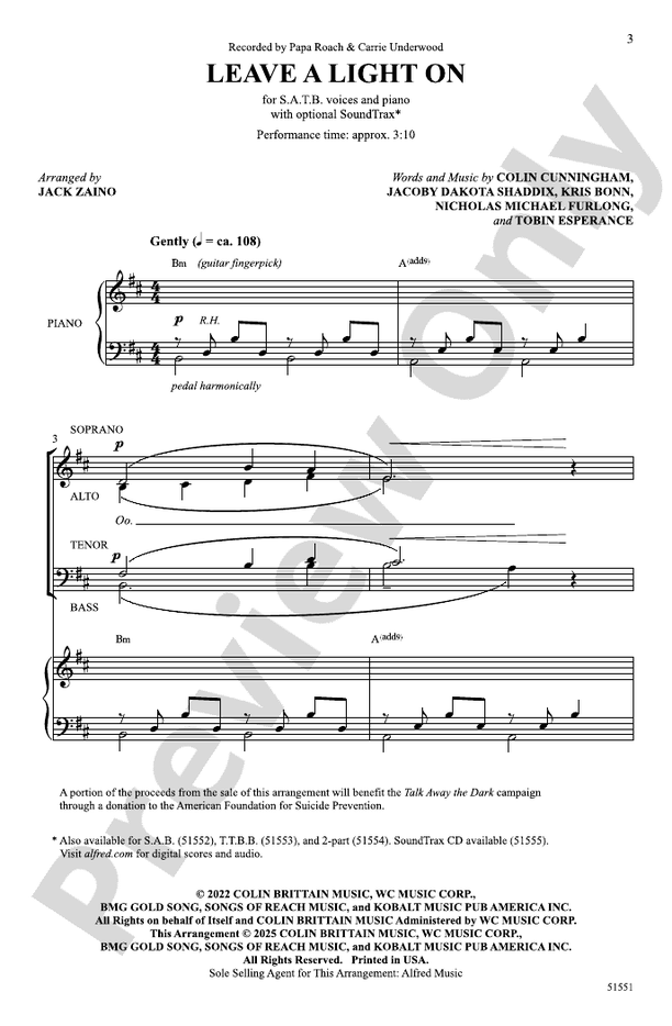 Leave a Light On: SATB Choral Octavo: Jacoby Dakota Shaddix - Digital ...