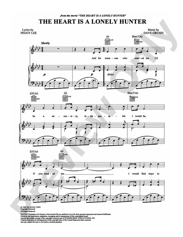 Heart is a Lonely Hunter, The: Piano/Vocal/Chords: Dave Grusin ...