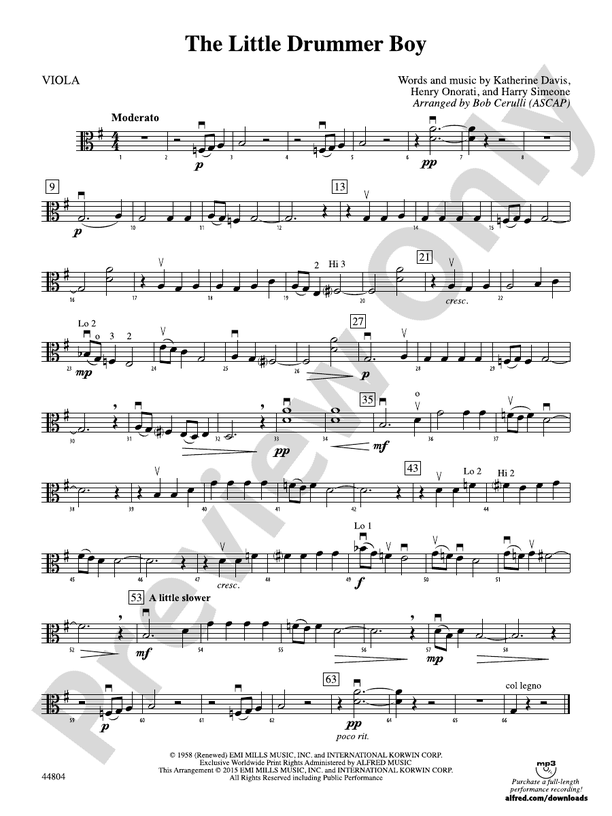 The Little Drummer Boy: Viola: Viola Part - Digital Sheet Music Download