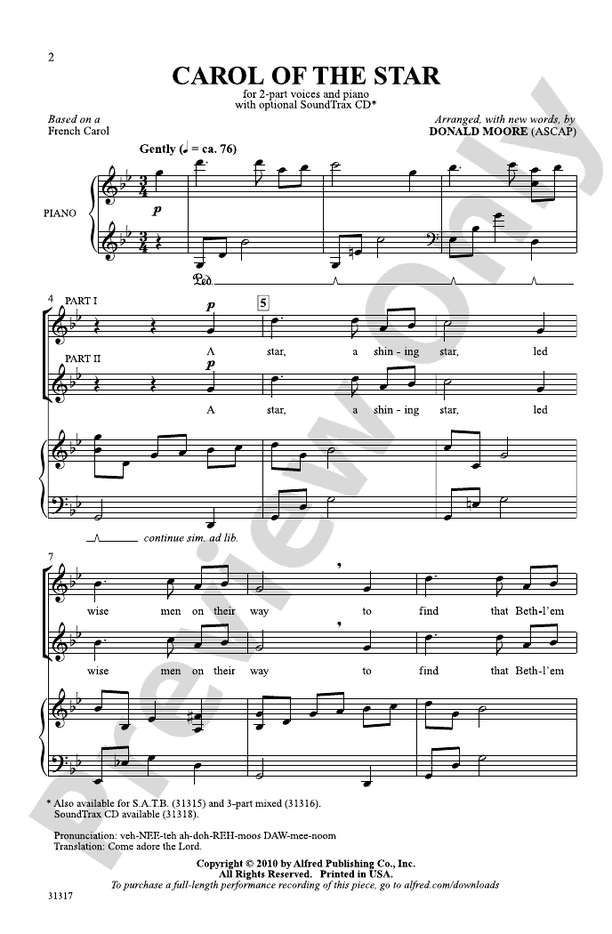 Carol of the Star: 2-Part Choral Octavo: Donald Moore - Digital Sheet ...