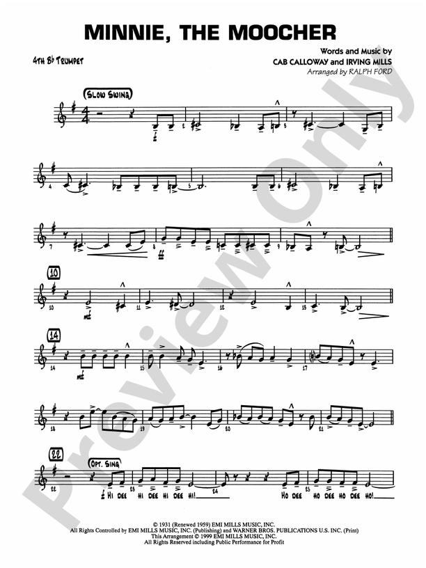 Minnie the Moocher: 4th B-flat Trumpet: 4th B-flat Trumpet Part ...