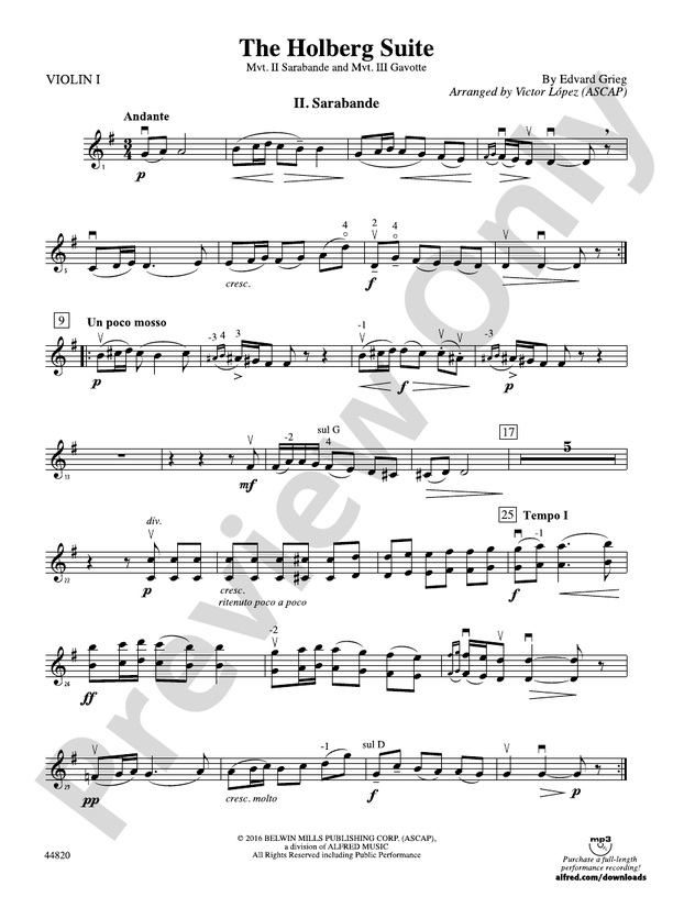 The Holberg Suite: 1st Violin: 1st Violin Part - Digital Sheet Music ...
