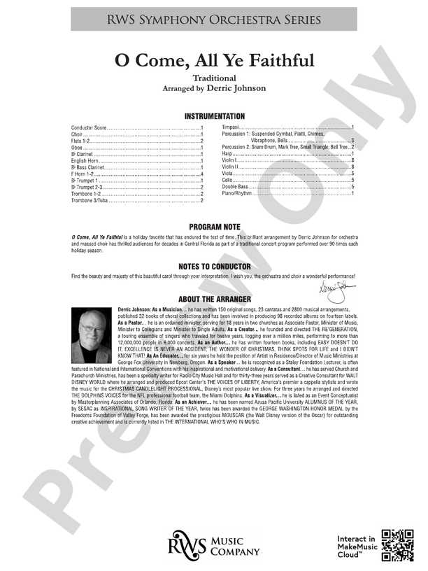 O Come, All Ye Faithful: Full Orchestra Conductor Score & Parts ...