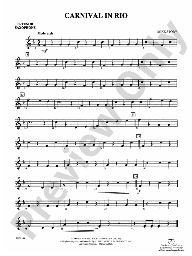 Carnival in Rio: B-flat Tenor Saxophone: B-flat Tenor Saxophone Part ...