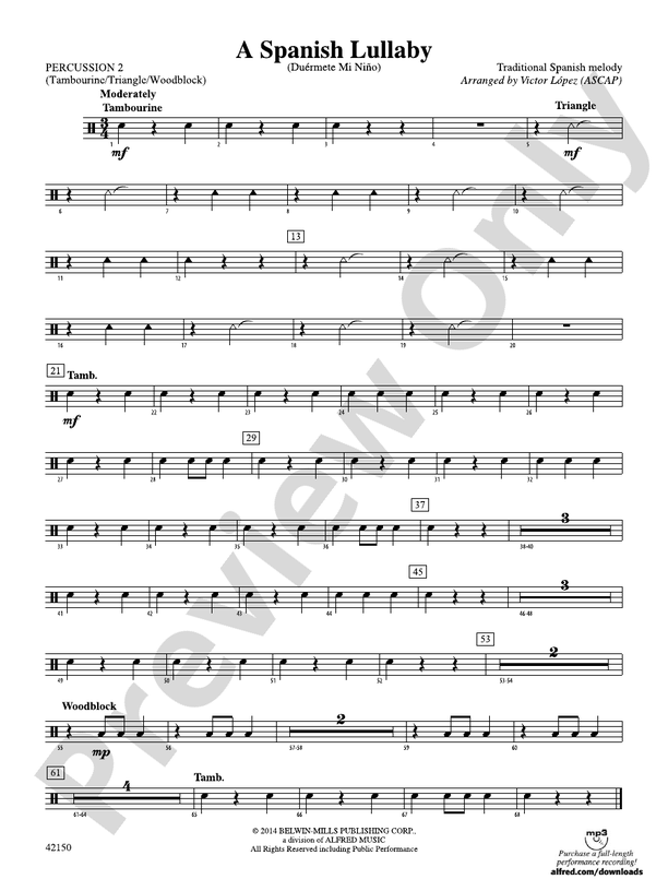 A Spanish Lullaby: 2nd Percussion: 2nd Percussion Part - Digital Sheet ...