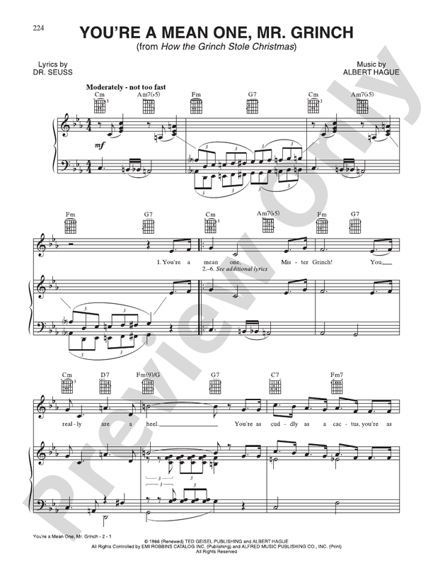 You're a Mean One, Mr. Grinch: Piano/Vocal/Chords: Albert Hague ...