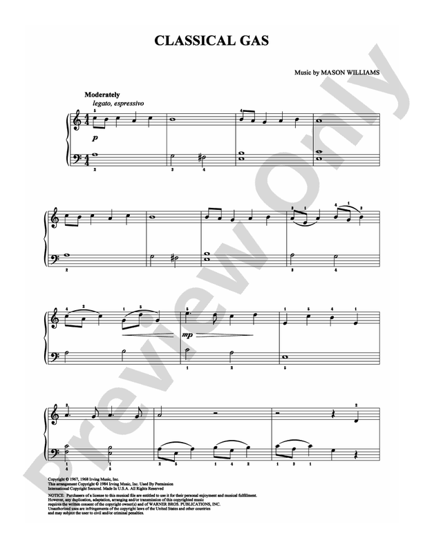 Classical Gas: Easy Piano: Mason Williams - Digital Sheet Music Download
