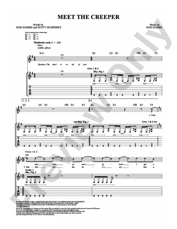 Meet the Creeper: Guitar TAB: Rob Zombie - Digital Sheet Music Download