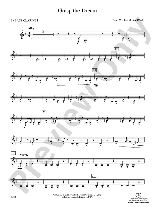 Grasp the Dream: B-flat Bass Clarinet: B-flat Bass Clarinet Part - Digital Sheet Music Download