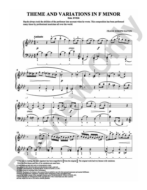 Theme and Variations in F Minor: Piano: Franz Joseph Haydn - Digital ...