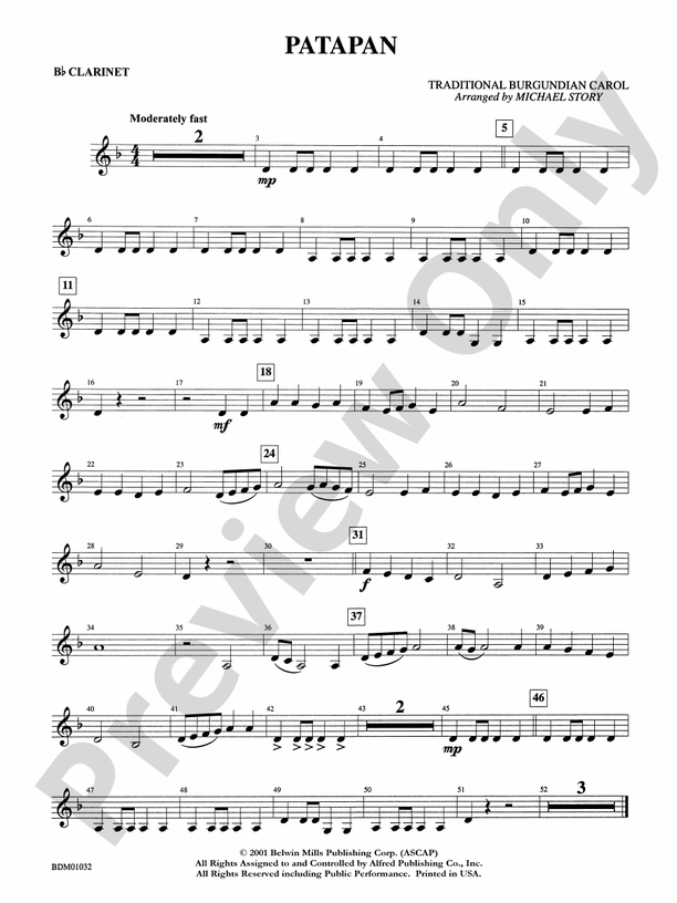Patapan: 1st B-flat Clarinet: 1st B-flat Clarinet Part - Digital Sheet Music Download