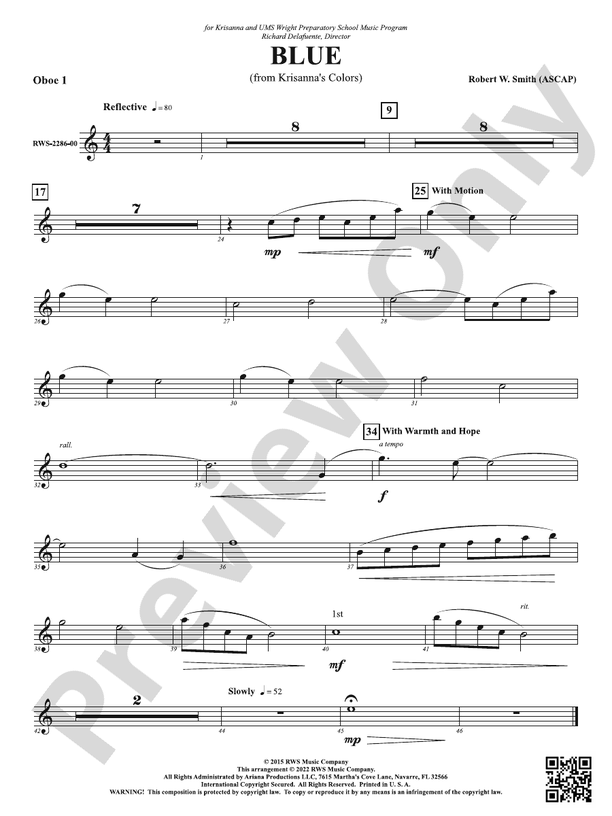Blue - From Krisanna's Colors: Oboe: Oboe Part: Robert W. Smith ...