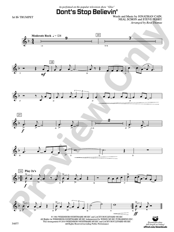 Don't Stop Believin': 1st B-flat Trumpet: 1st B-flat Trumpet Part - Digital Sheet Music Download