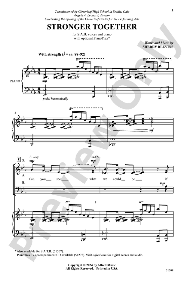 Stronger Together: SAB Choral Octavo: Sherry Blevins - Digital Sheet ...