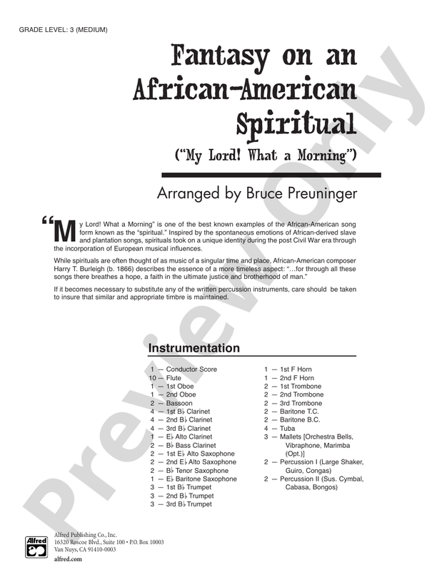 Fantasy on an African-American Spiritual: Concert Band Conductor Score ...