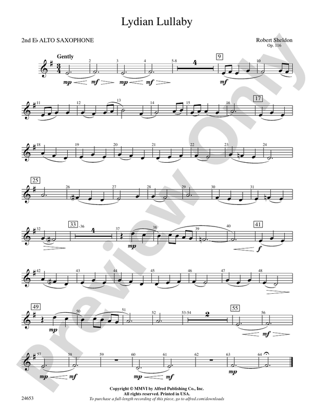 Lydian Lullaby: 2nd E-flat Alto Saxophone: 2nd E-flat Alto Saxophone Part - Digital Sheet Music ...