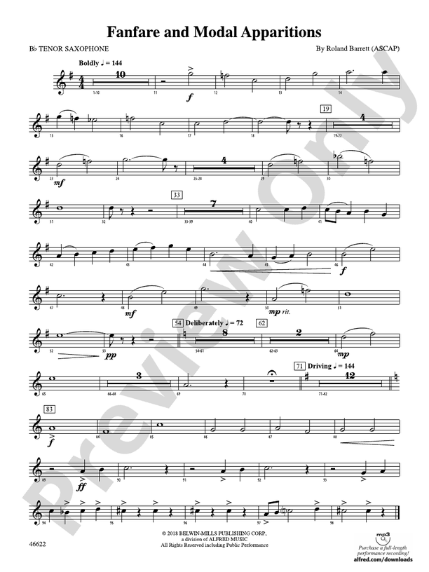 Fanfare And Modal Apparitions B Flat Tenor Saxophone B Flat Tenor