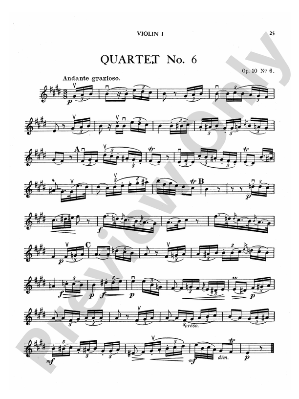 Boccherini: Nine Selected String Quartets: String Quartet No. 6 (Violin I) Part - Digital Sheet ...