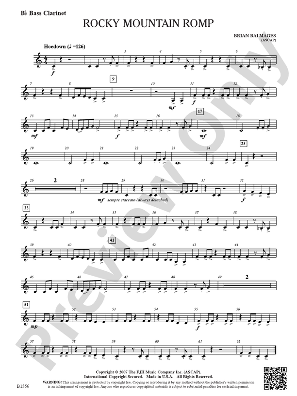 Rocky Mountain Romp: B-flat Bass Clarinet: B-flat Bass Clarinet Part ...