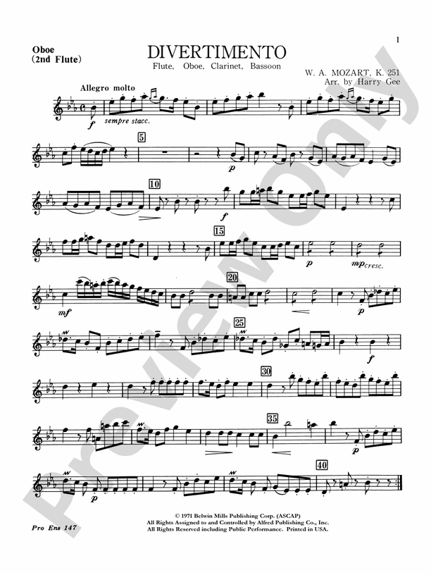 Divertimento: Oboe: Oboe Part - Digital Sheet Music Download