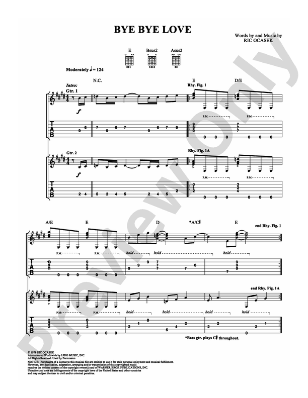 Bye Bye Love: Guitar TAB: The Cars - Digital Sheet Music Download