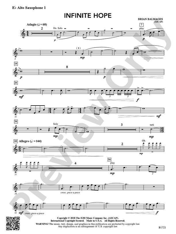 Infinite Hope: E-flat Alto Saxophone 1: E-flat Alto Saxophone 1 Part: Brian Balmages - Digital ...