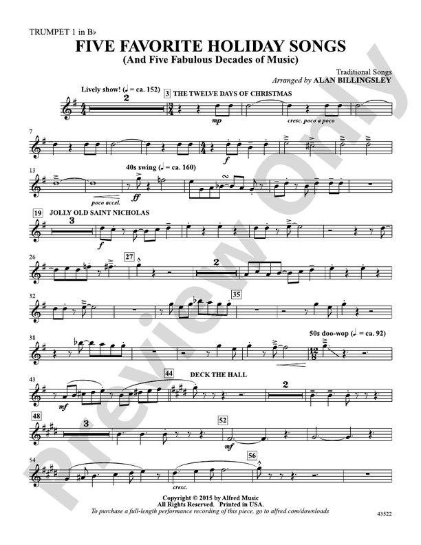 Five Favorite Holiday Songs: Trumpet 1: Trumpet 1 Part - Digital Sheet ...
