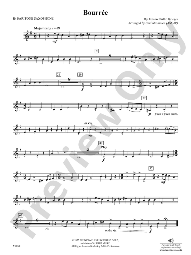 Bourrée: E-flat Baritone Saxophone: E-flat Baritone Saxophone Part - Digital Sheet Music Download
