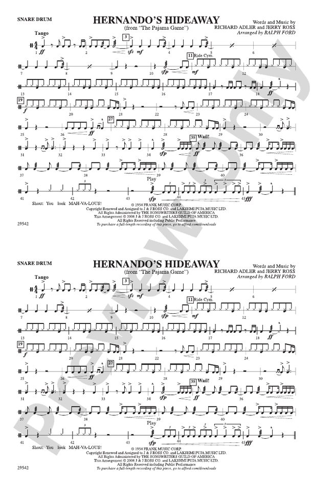 Hernando's Hideaway: Snare Drum: Snare Drum Part - Digital Sheet Music Download