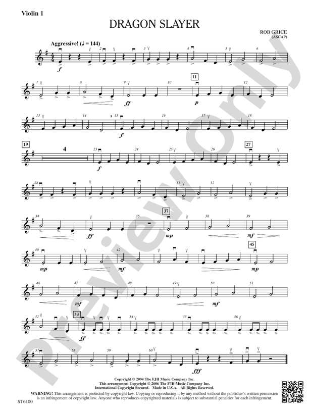 Dragon Slayer: Violin 1: Violin 1 Part: Rob Grice - Digital Sheet Music ...