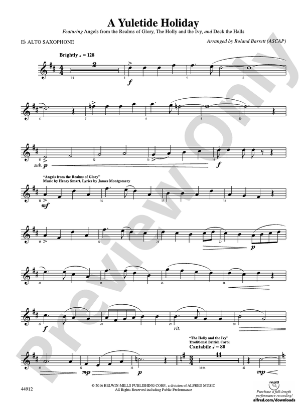 A Yuletide Holiday: E-flat Alto Saxophone: E-flat Alto Saxophone Part - Digital Sheet Music Download