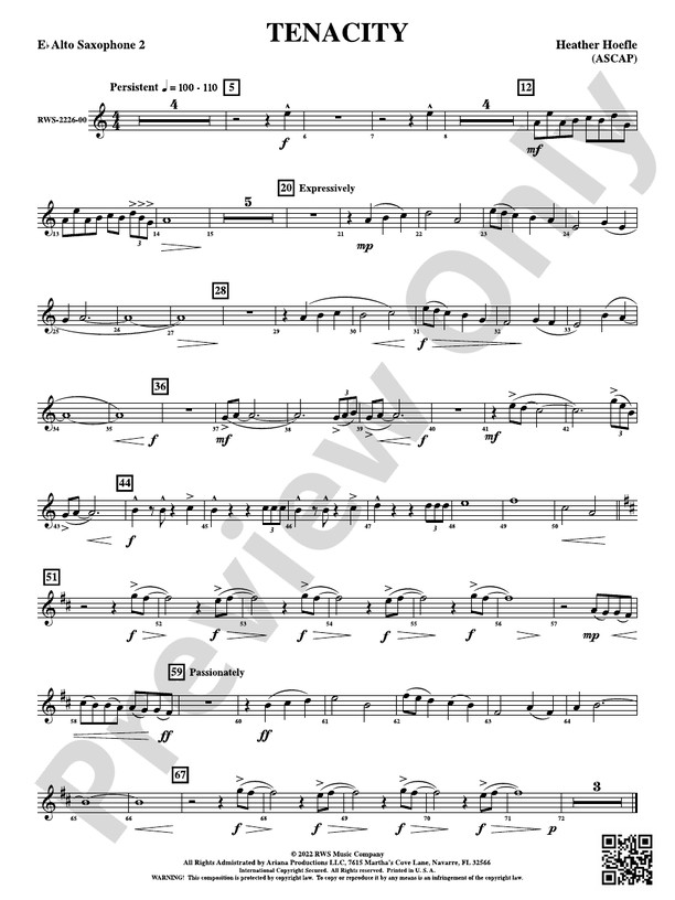 Tenacity: 2nd E-flat Alto Saxophone: 2nd E-flat Alto Saxophone Part: Heather Hoefle - Digital ...
