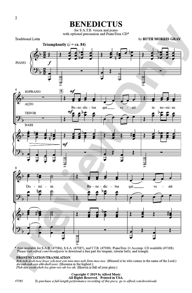 Benedictus: SATB Choral Octavo: Ruth Morris Gray - Digital Sheet Music Download